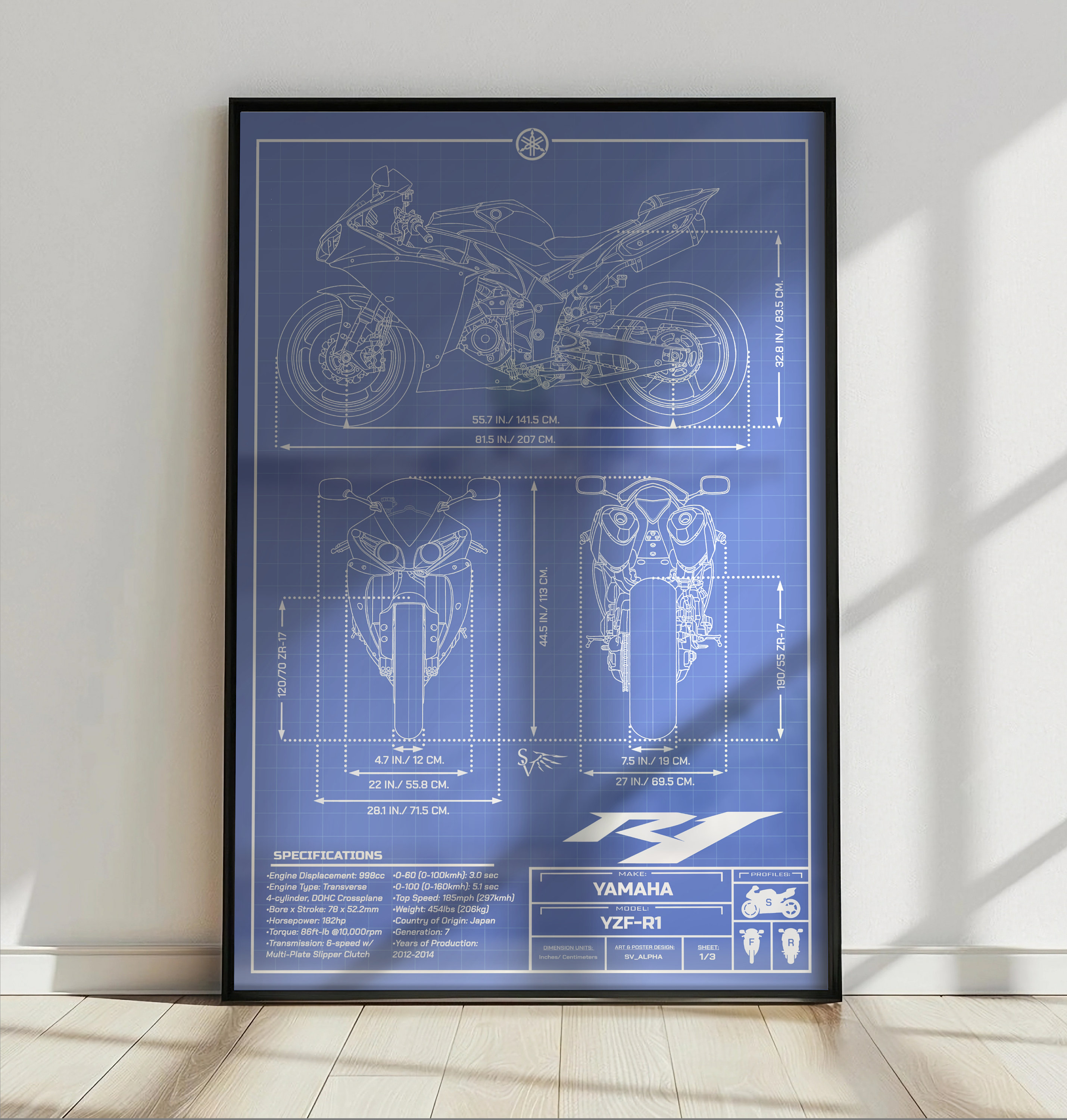 Yamaha YZF-R1 (2012) Informational Blueprint - Motorcycle Poster - Etsy