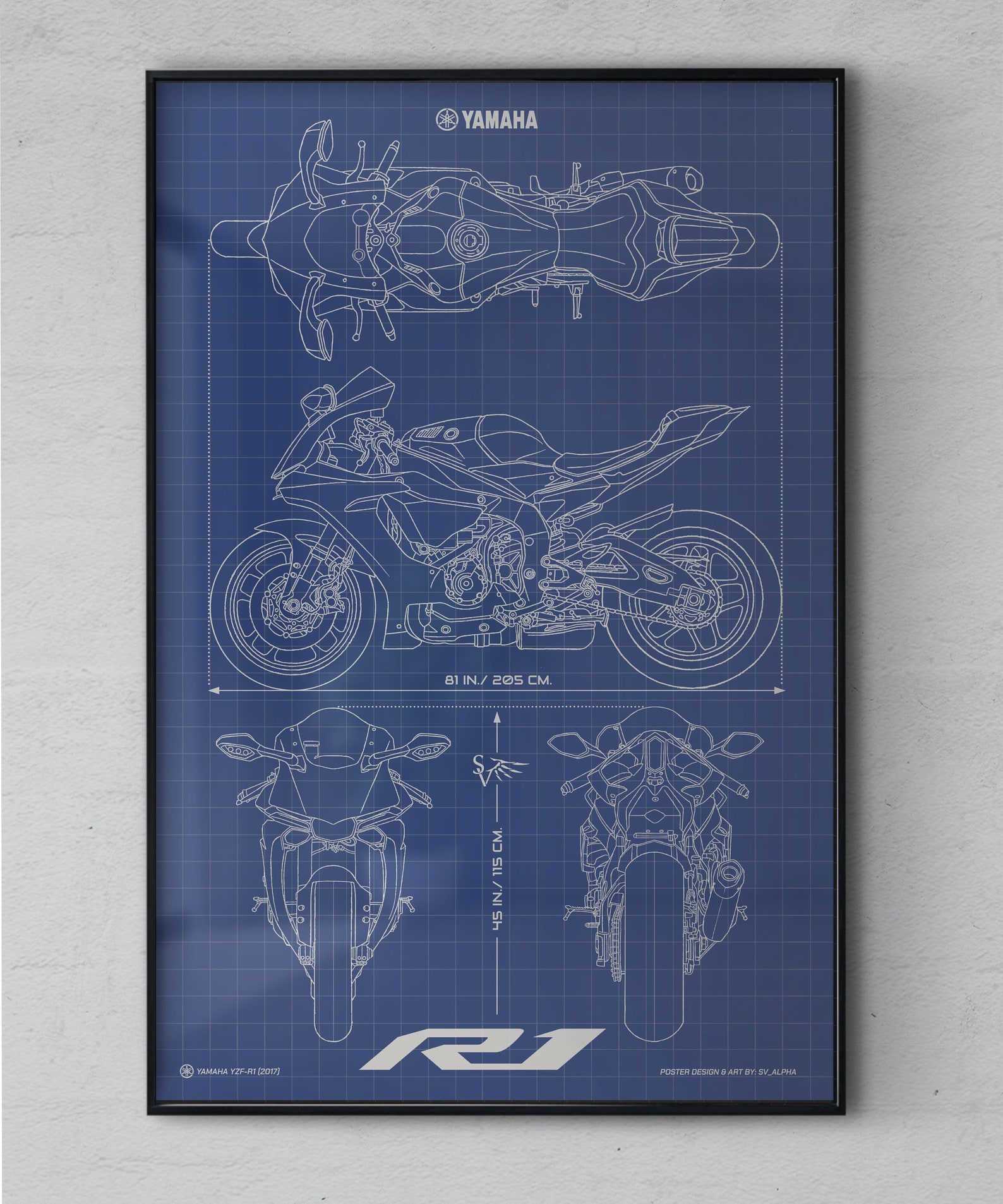 Yamaha YZF-R1 (2015) Minimalistic Blueprint - Motorcycle Poster - Etsy