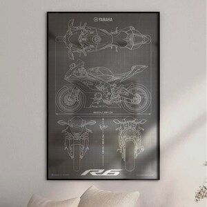 Yamaha YZF-R6 (2017) Minimalistic Blueprint - Motorcycle Poster - Etsy