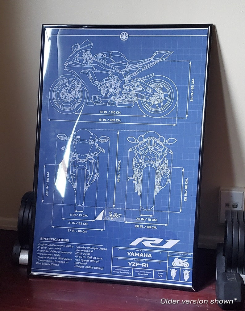 Yamaha YZF-R1 (2015) Informational Blueprint - Motorcycle Poster - Etsy