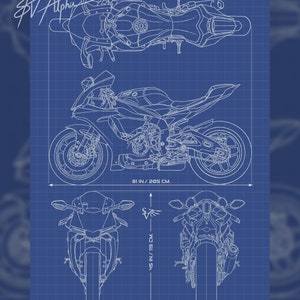 Yamaha YZF-R1 (2015) Minimalistic Blueprint - Motorcycle Poster - Etsy