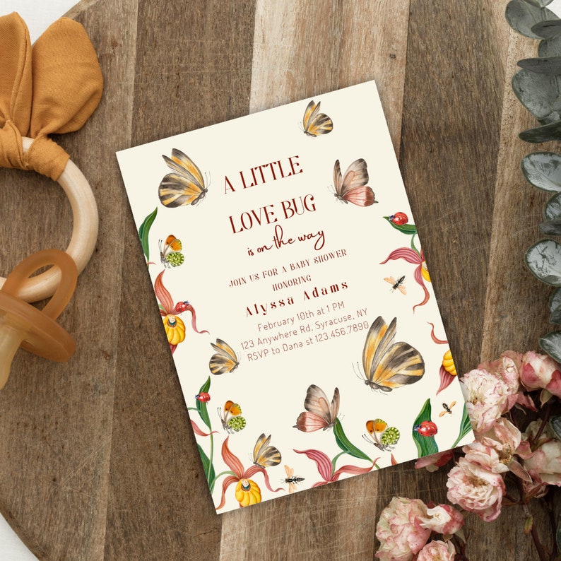 Little Love Bug Baby Shower Invitation Bundle: Editable Canva Template ...
