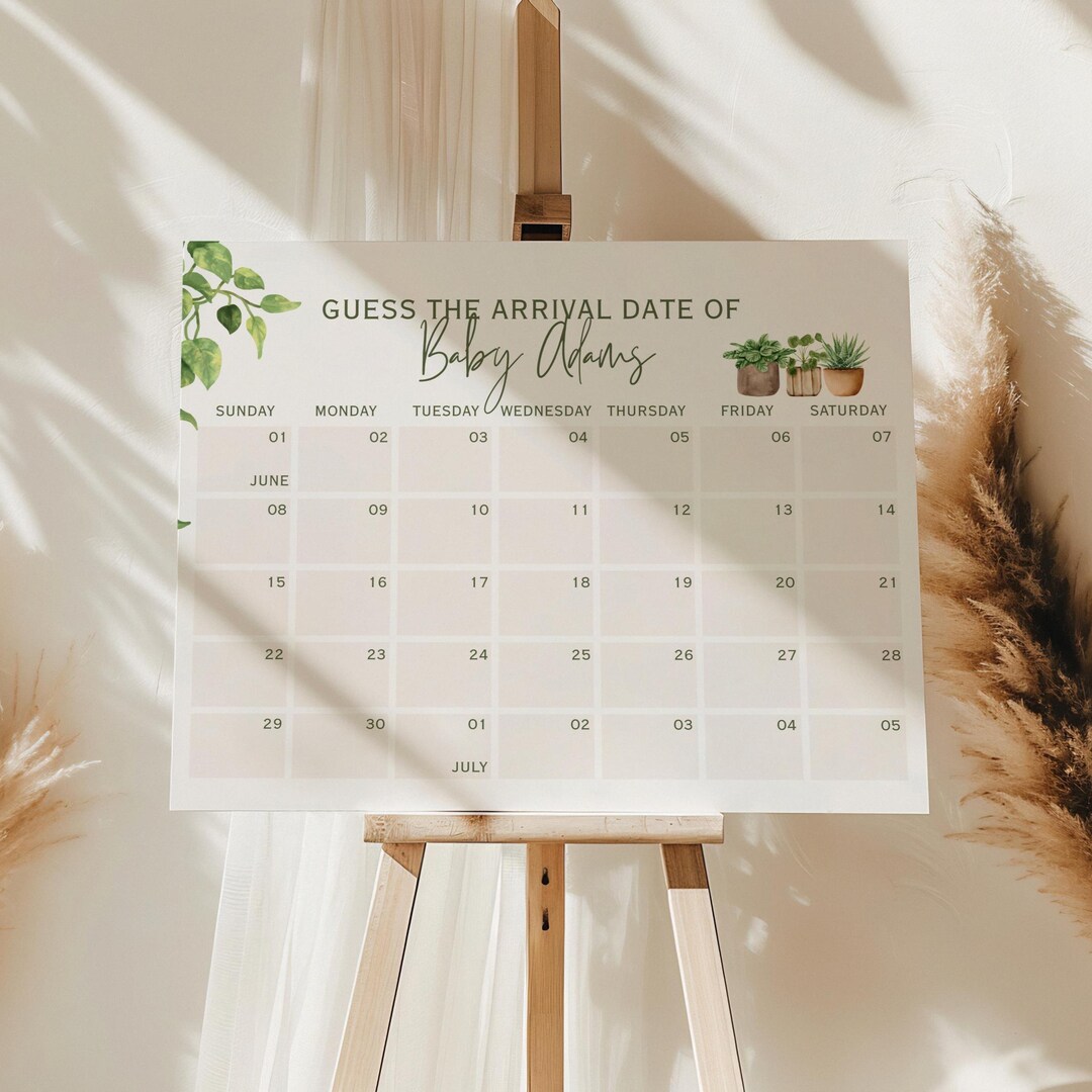 Greenery Baby Shower Due Date Calendar: Printable Plant Theme Game ...