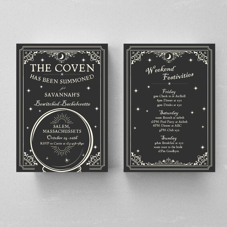 Witchy Bachelorette Invitation & Itinerary: Salem Coven Weekend ...