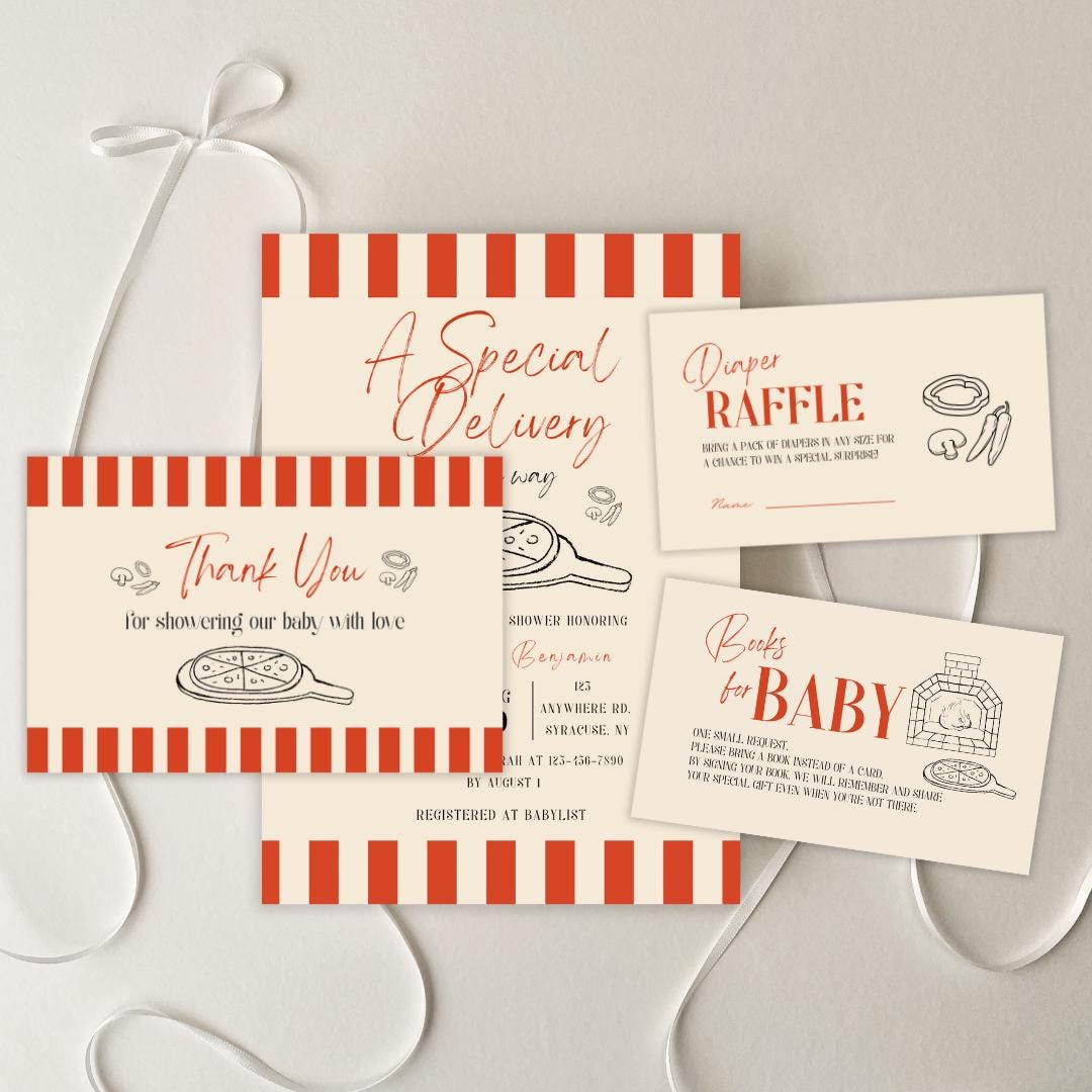 Pizza Baby Shower Invitation Bundle: Special Delivery Gender Neutral Sprinkle (digital Download ...