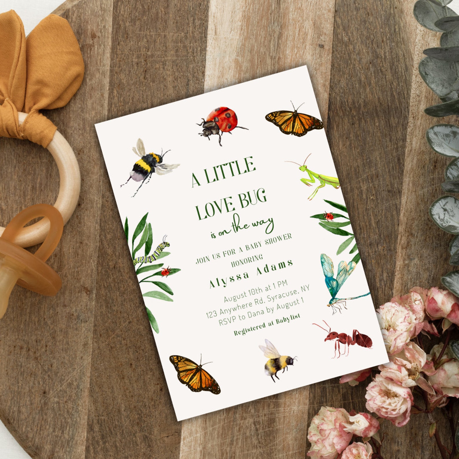 Love Bug Gender Neutral Baby Shower Invitation, Editable Template ...
