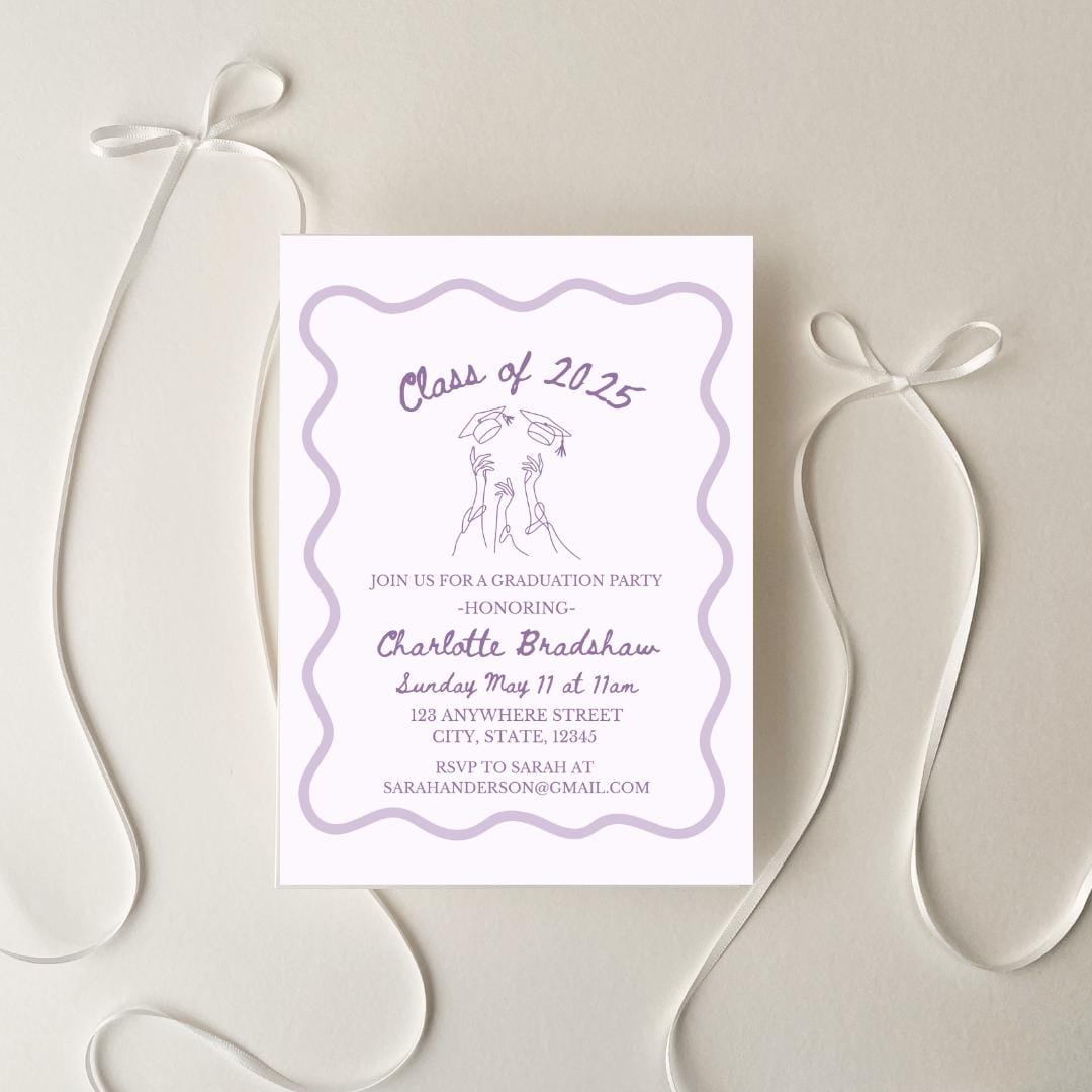 Graduation Invitation Template | Class of 2025 Purple Wavy Border ...