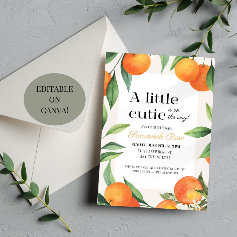 Little Cutie Baby Shower Invitation, Orange Baby Shower Invitation ...