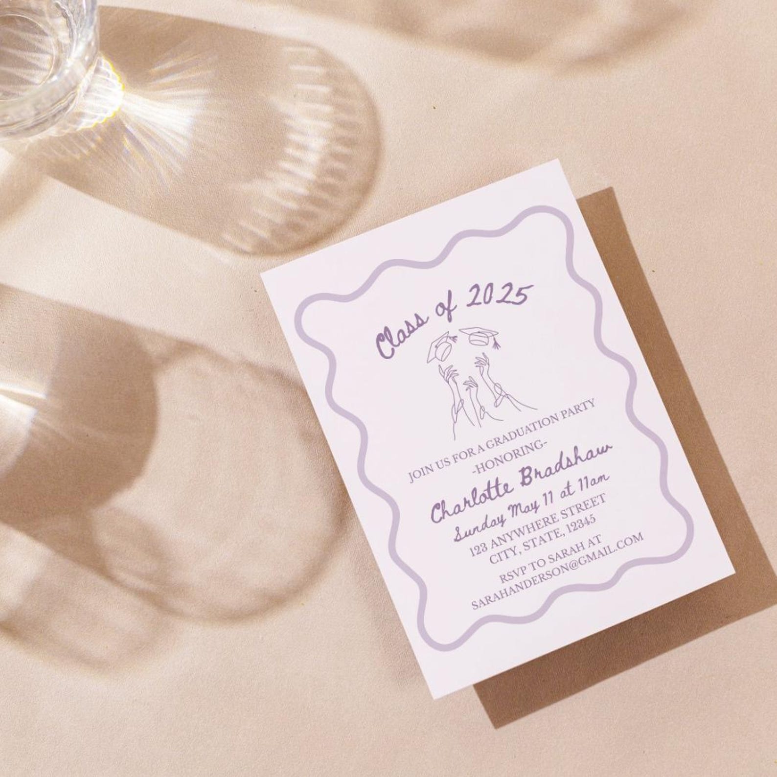 Graduation Invitation Template | Class of 2025 Purple Wavy Border ...