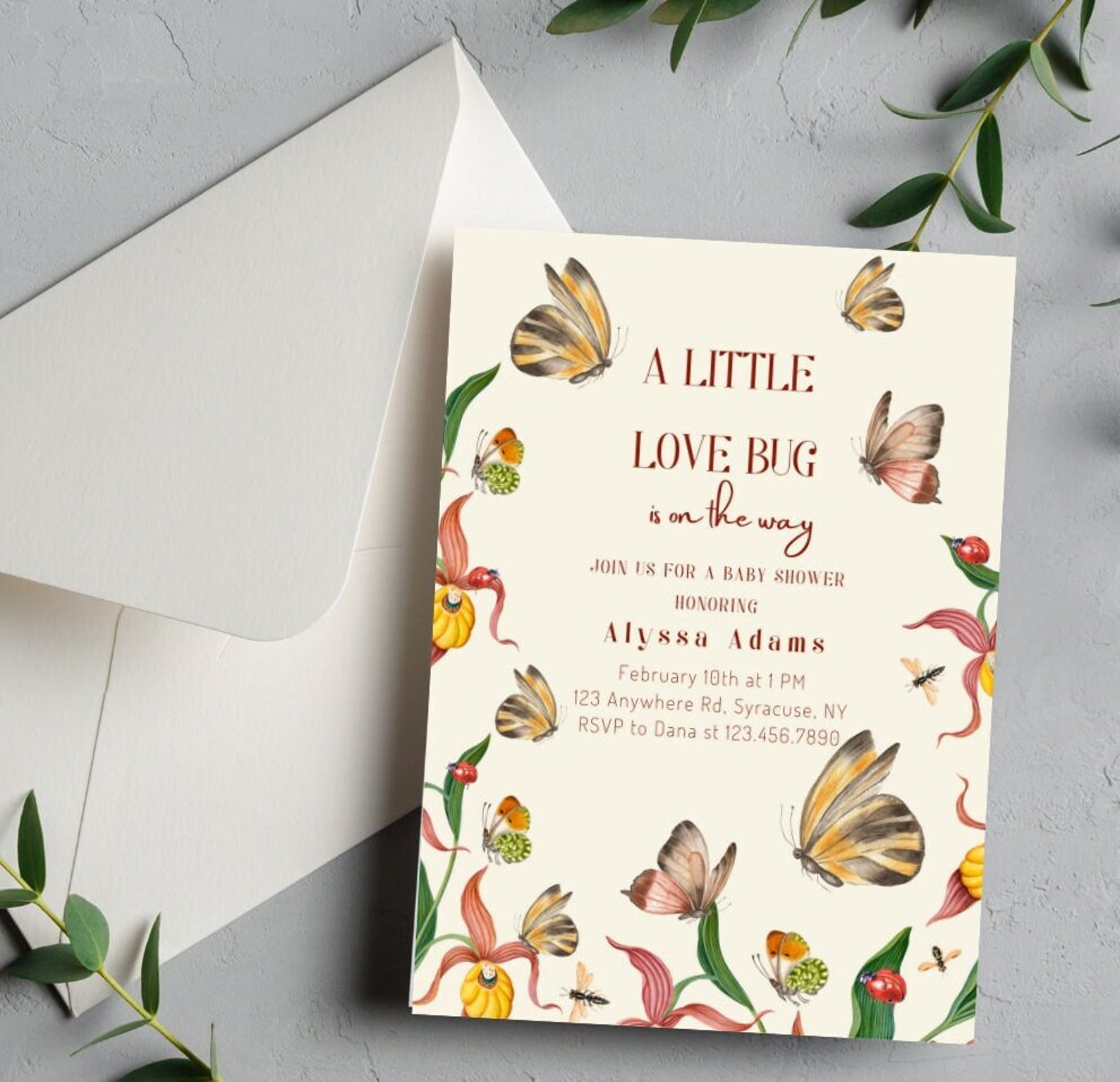 Little Love Bug Baby Shower Printable Invitation, Spring, Editable - Etsy