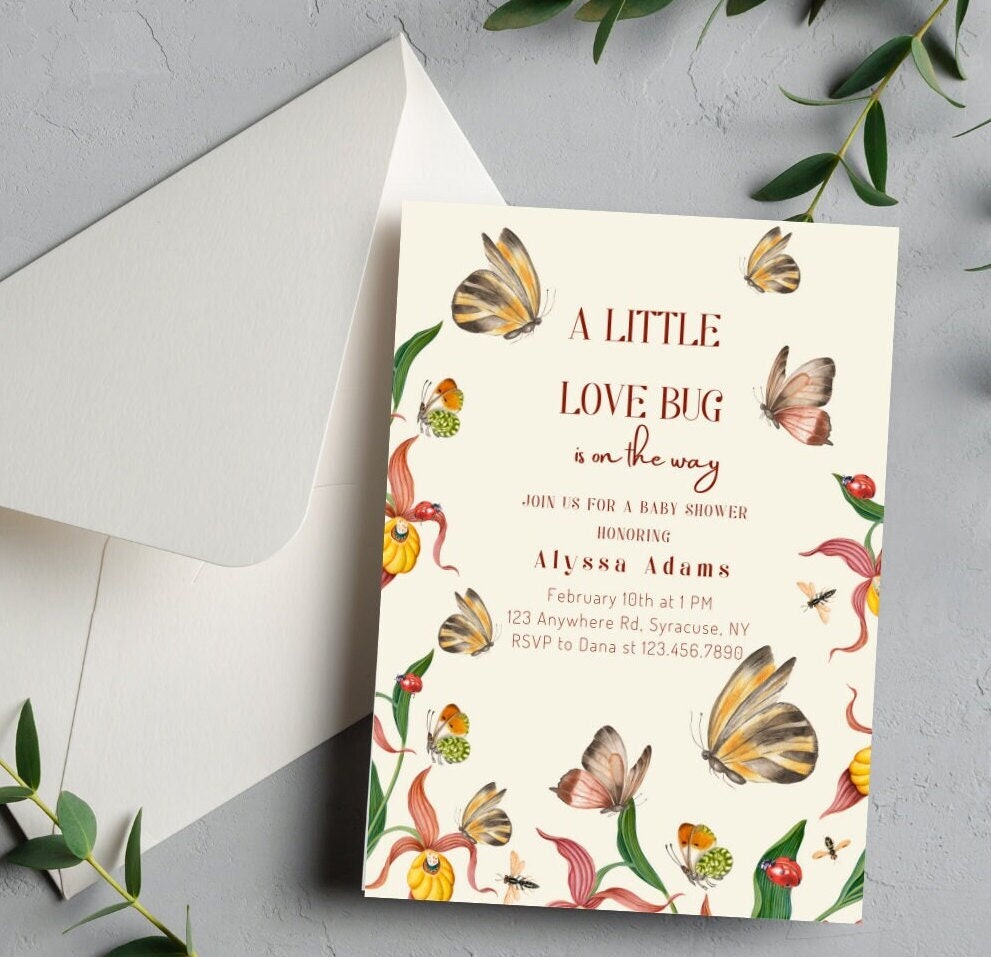 Little Love Bug Baby Shower Printable Invitation, Spring, Editable - Etsy