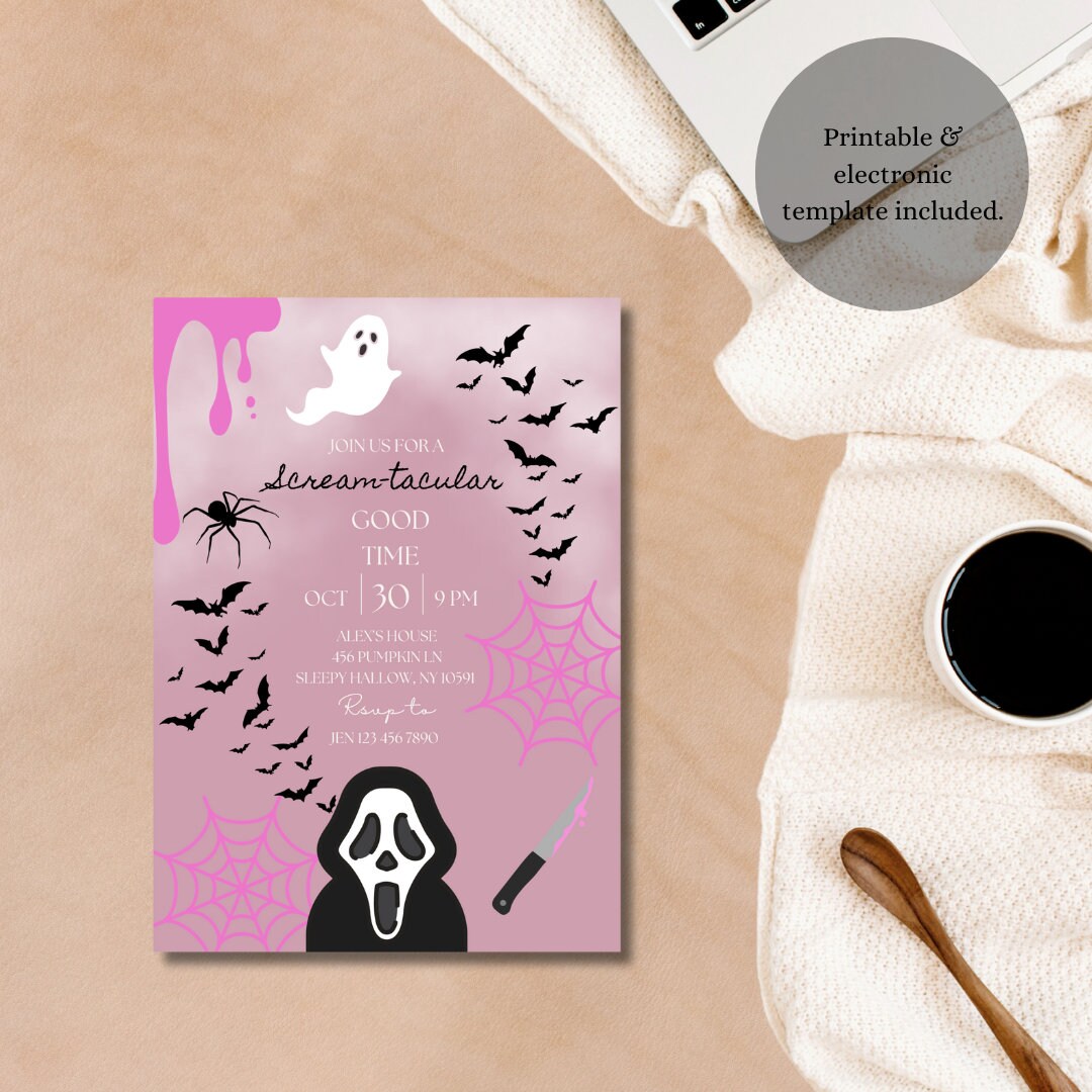 Scream Halloween Party Invitation Editable Template Halloween - Etsy