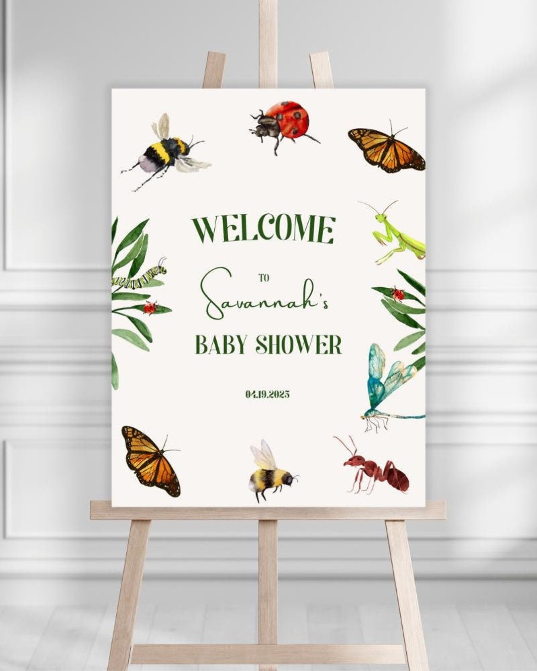 Love Bug Baby Shower Welcome Sign: Greenery, Insects (editable Template ...