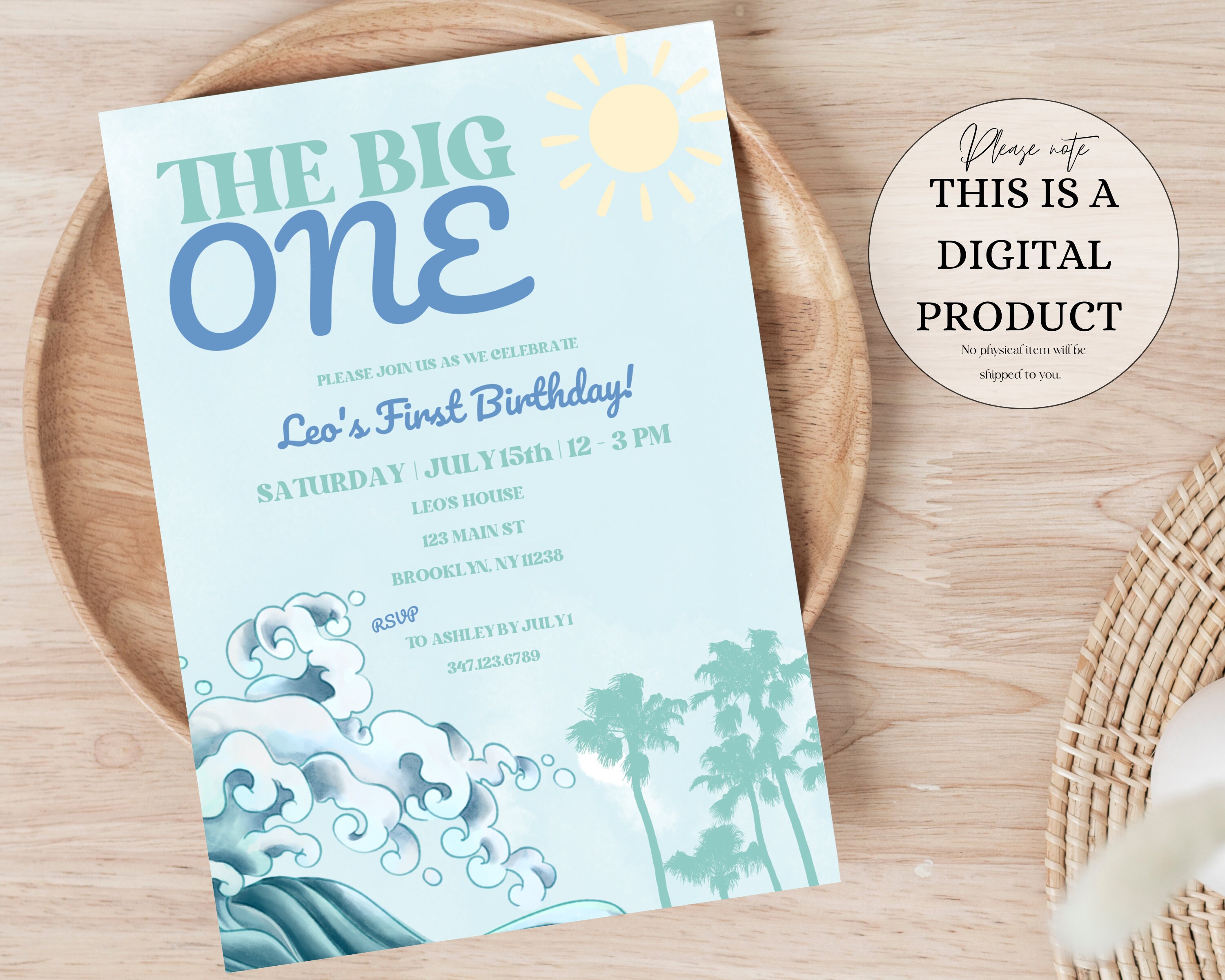 The Big One Editable Birthday Invitation Template, Wave Theme, Retro ...