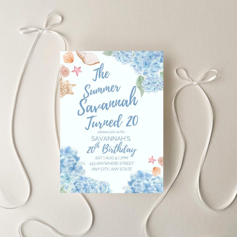 Summer Beach Theme Birthday Invitation | Editable Template | Coastal ...