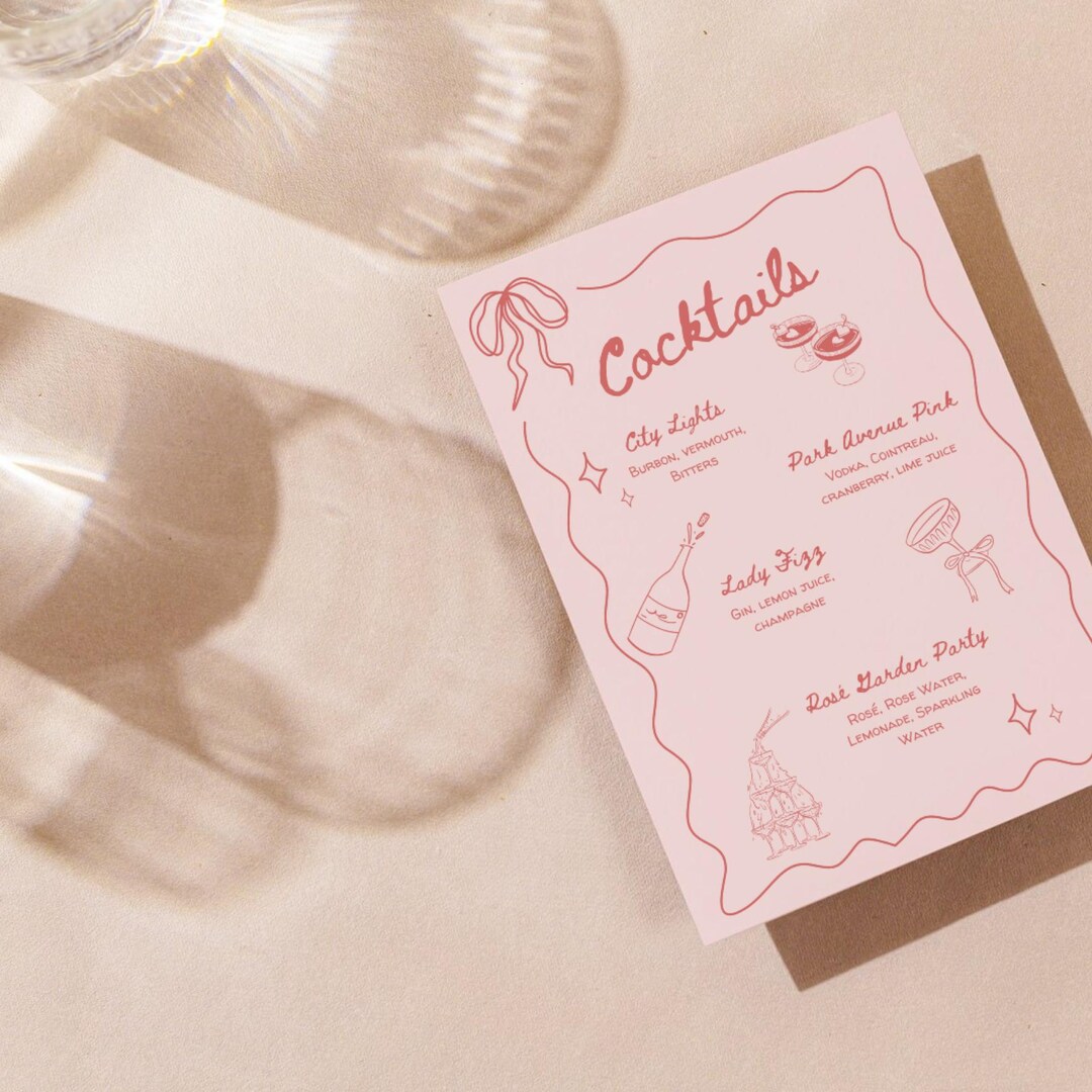 Red and Pink Vintage Drink Menu, Illustrative Design, Coquette Cocktail ...