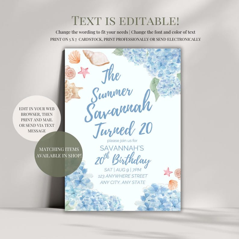 Summer Beach Theme Birthday Invitation | Editable Template | Coastal ...