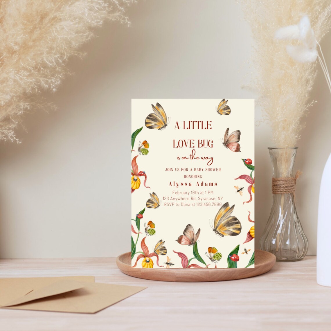 Little Love Bug Baby Shower Printable Invitation, Spring, Editable - Etsy