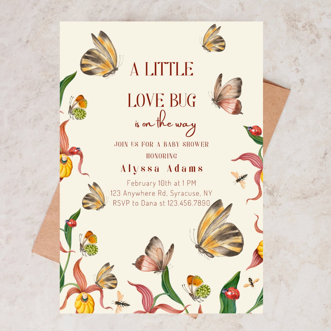Little Love Bug Baby Shower Printable Invitation, Spring, Editable - Etsy