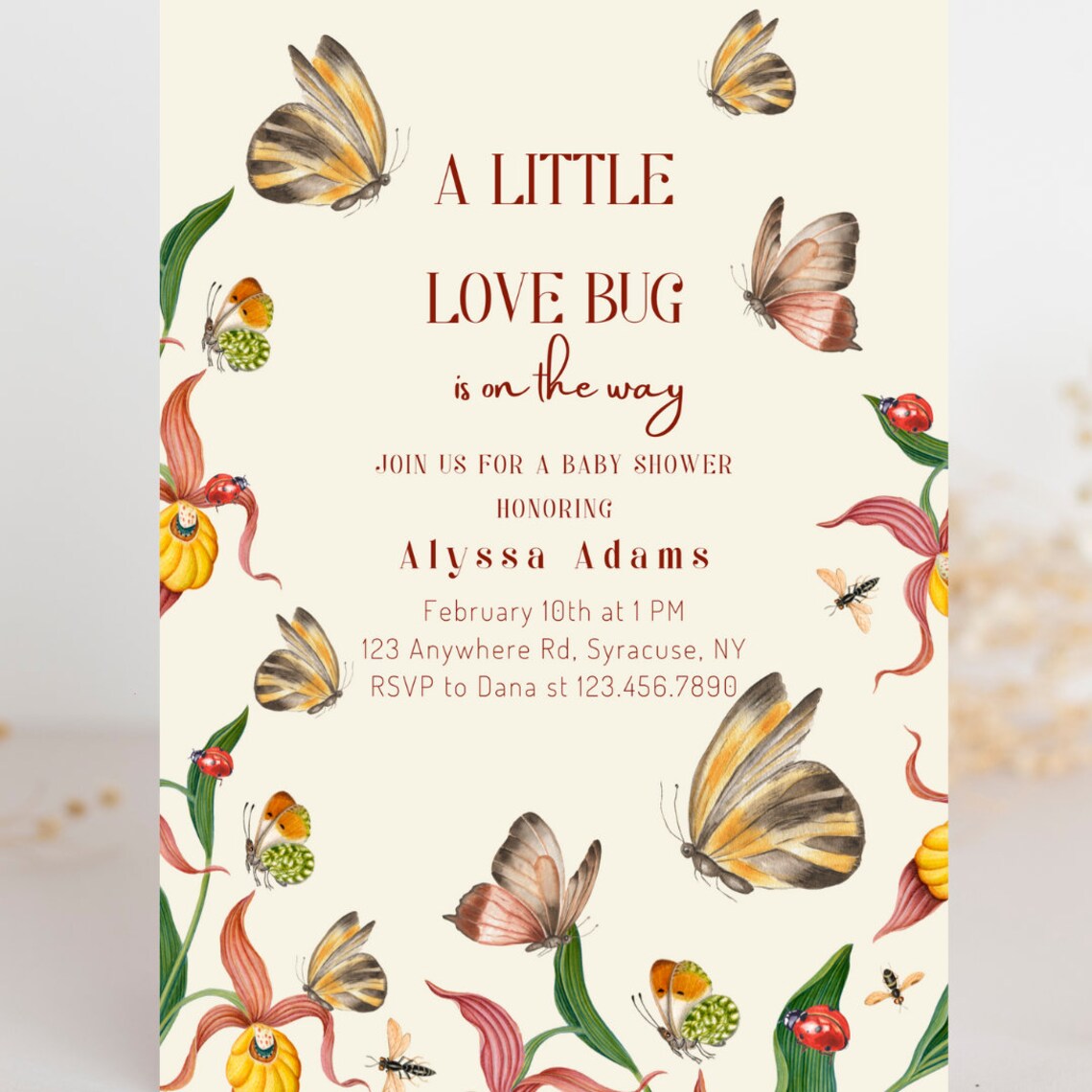 Little Love Bug Baby Shower Invitation: Fall Red, Editable Template ...