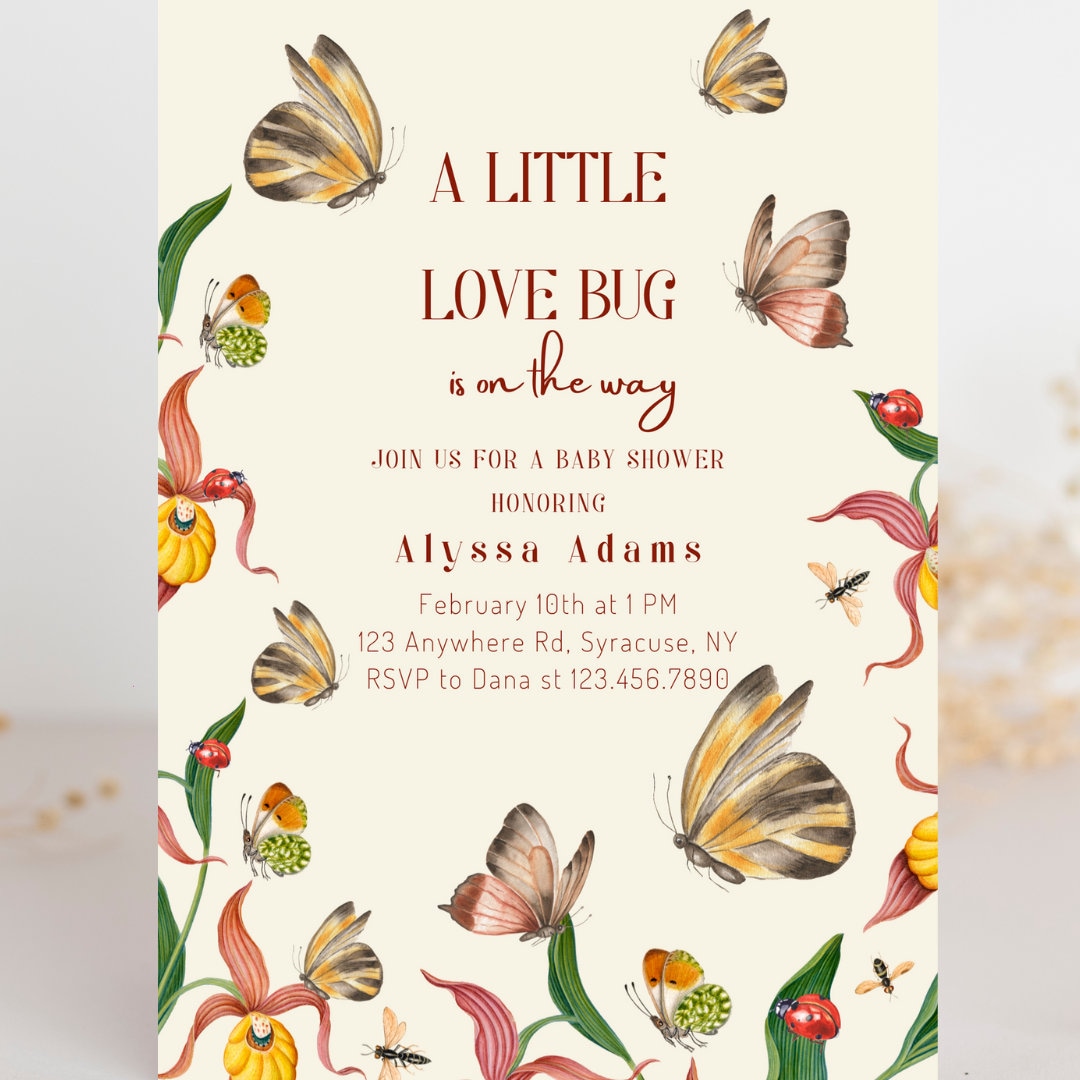 Little Love Bug Baby Shower Printable Invitation, Spring, Editable - Etsy