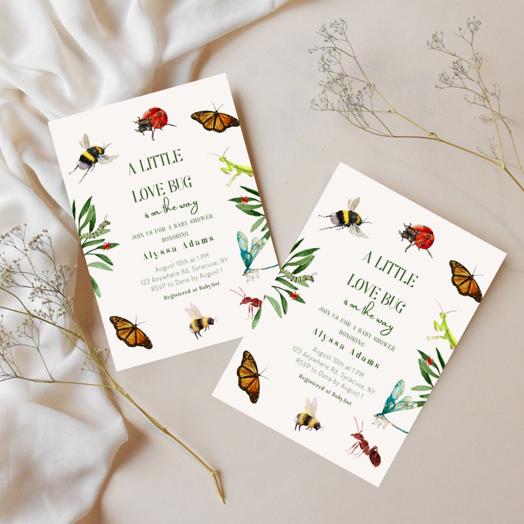 Love Bug Gender Neutral Baby Shower Invitation, Editable Template ...