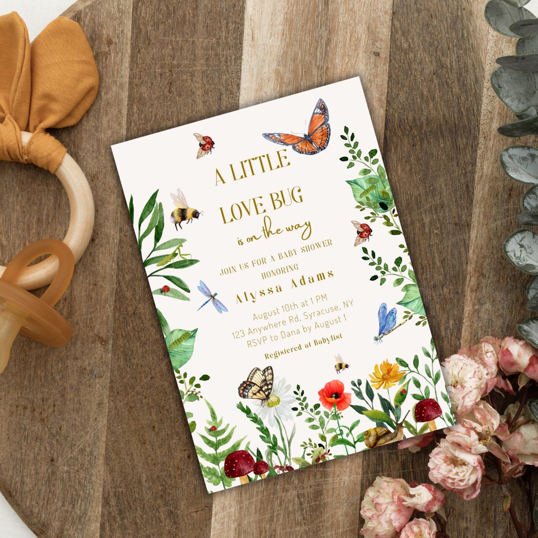 Love Bug Baby Shower Invitation: Garden Theme ( Template Digital ...