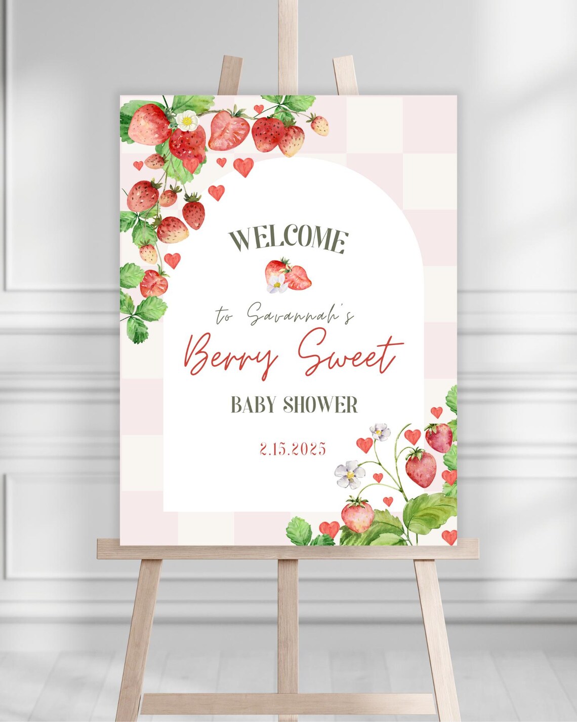 Berry Sweet Baby Shower Welcome Sign Template, Strawberry Themed ...