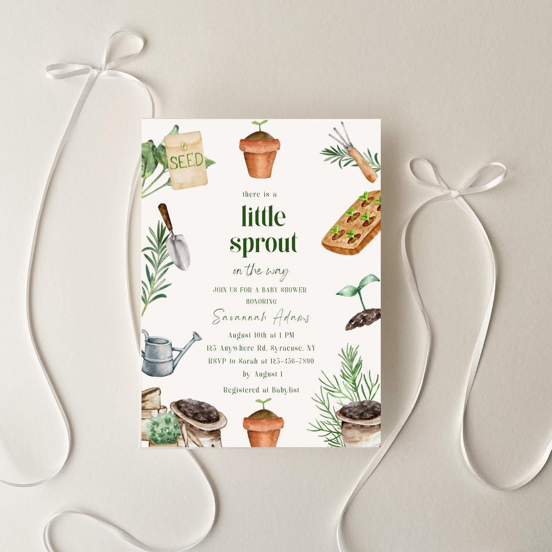 Little Sprout Baby Shower Invitation, Boho Garden Invitation Template ...