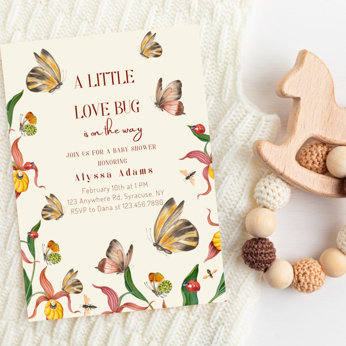 Little Love Bug Baby Shower Printable Invitation, Spring, Editable - Etsy