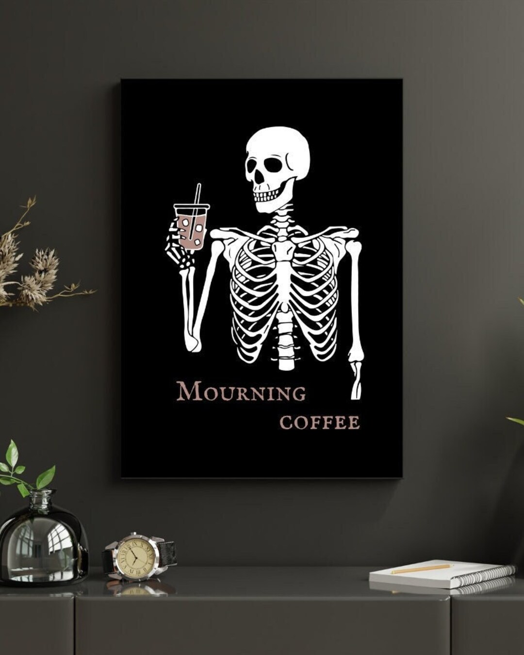 Mourning Coffee Skeleton Poster Print, Coffee Bar Printable Art, Funny ...