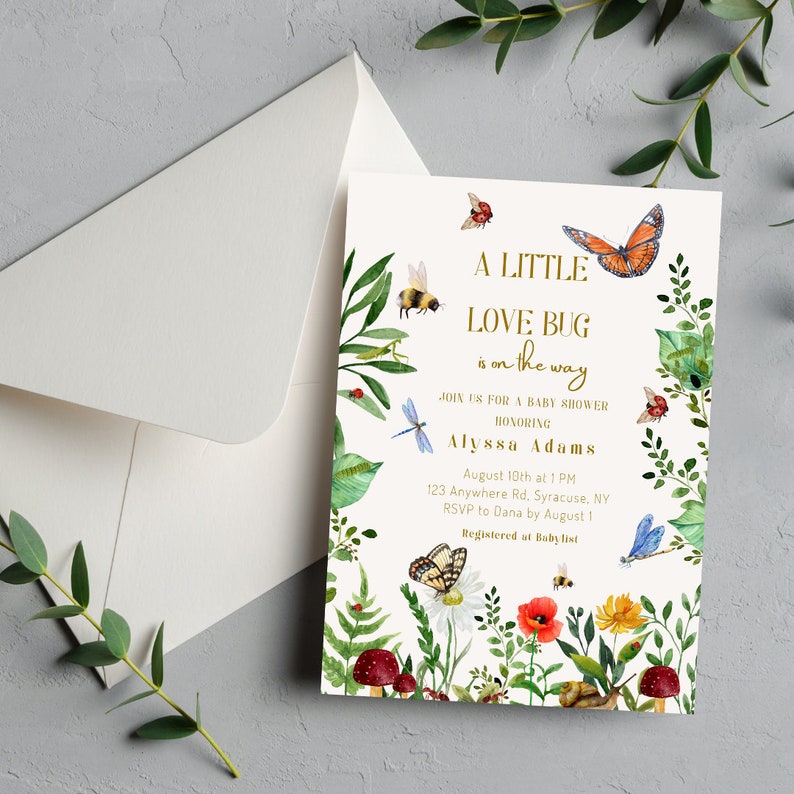 Love Bug Baby Shower Invitation: Garden Theme ( Template Digital ...
