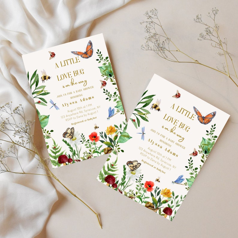 Love Bug Baby Shower Invitation: Garden Theme ( Template Digital ...