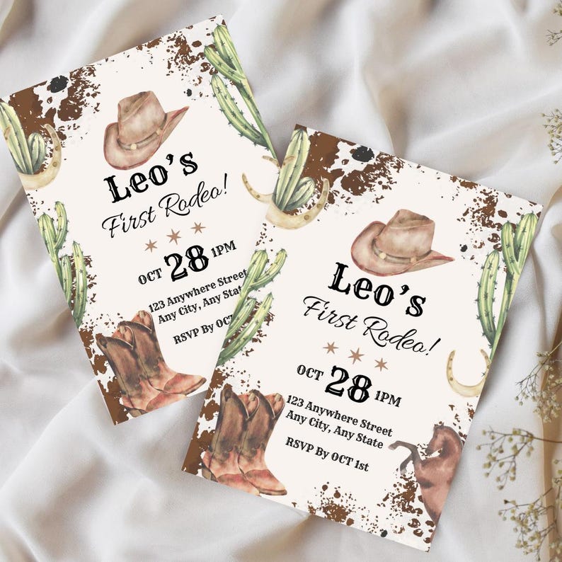 Western First Rodeo Birthday Invitation: Cowboy Cowgirl Party (editable ...