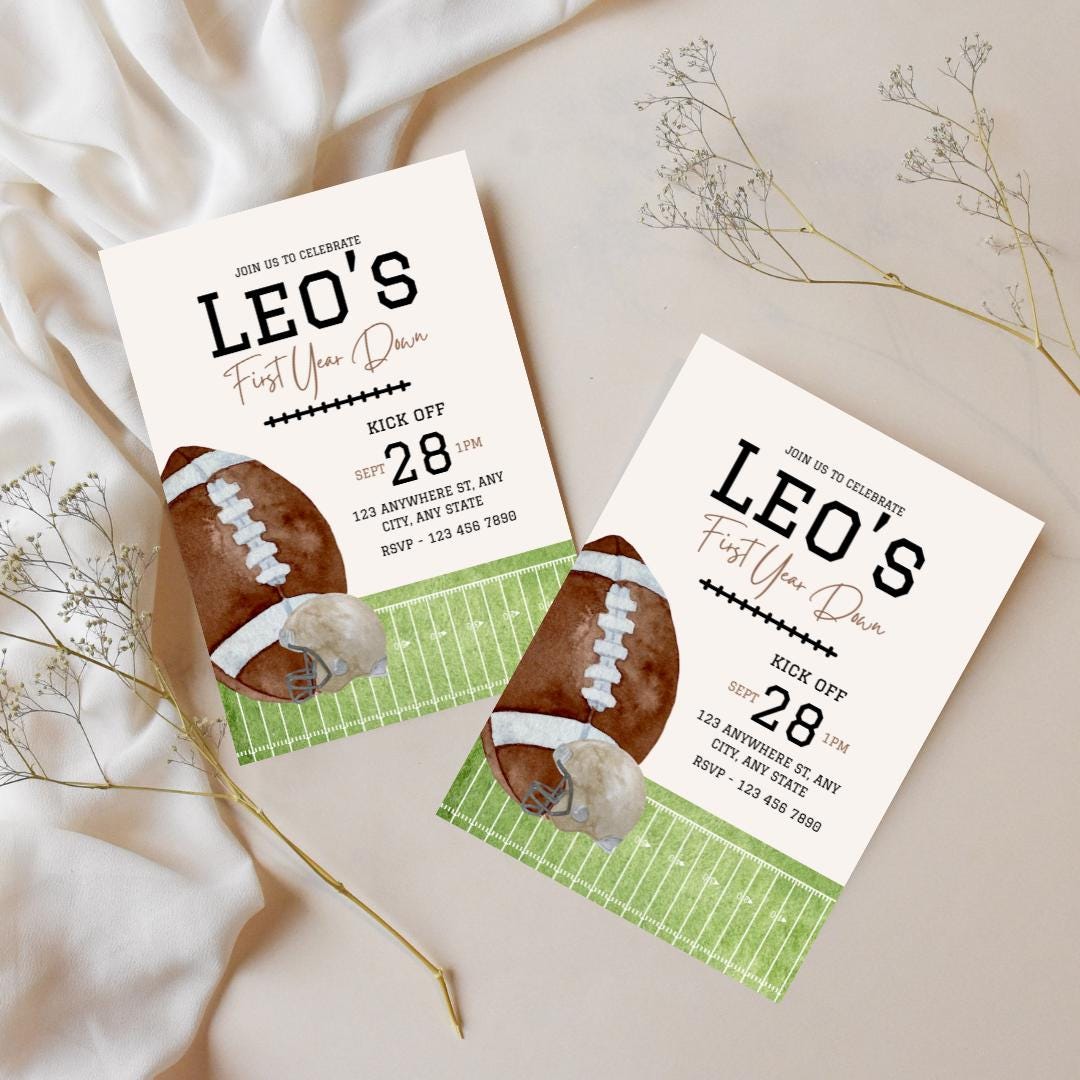 Football First Birthday Invitation: "first Year Down" Theme (editable ...