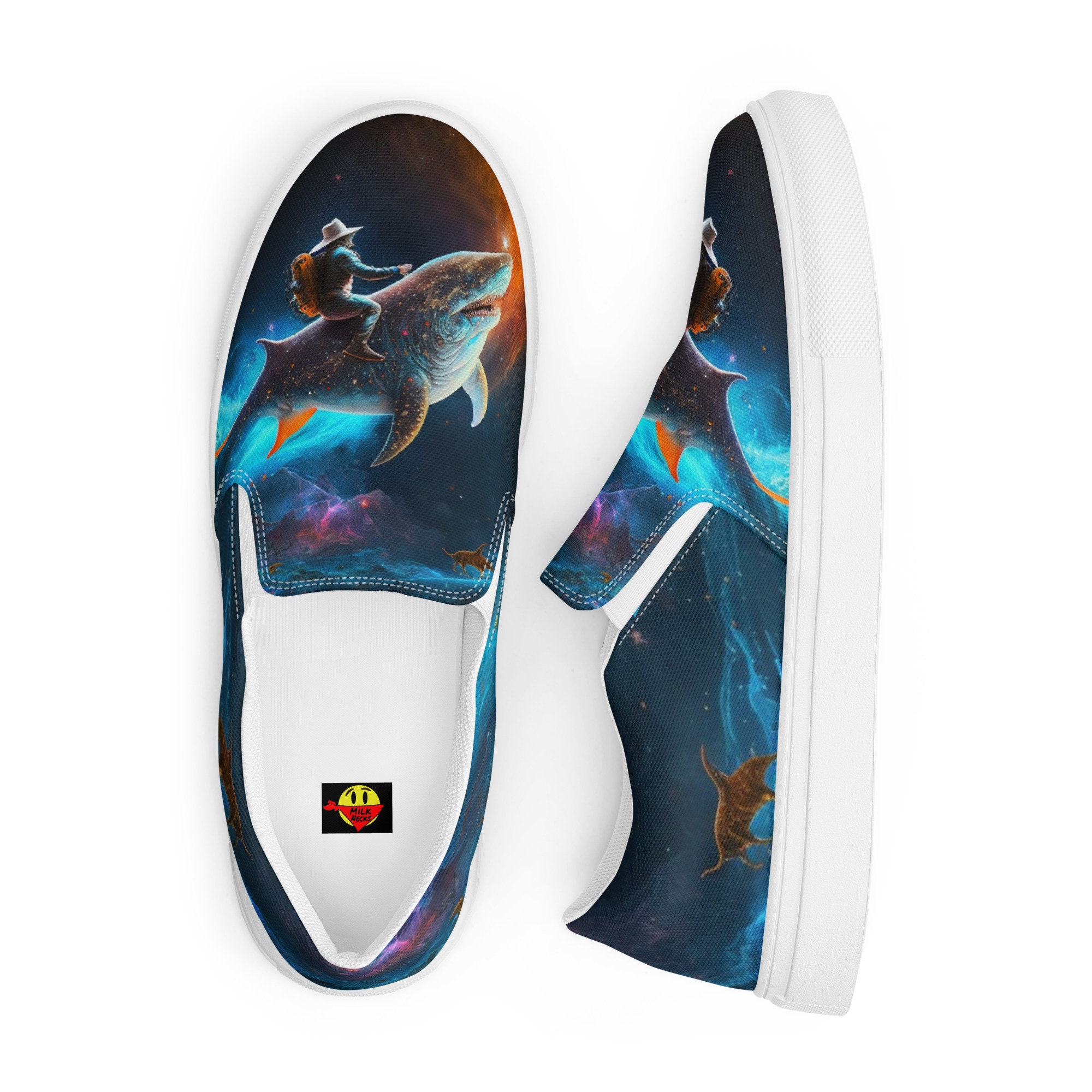 Men’s Cowboy Riding Shark in Outer Space Slip-on Canvas Shoes - Etsy