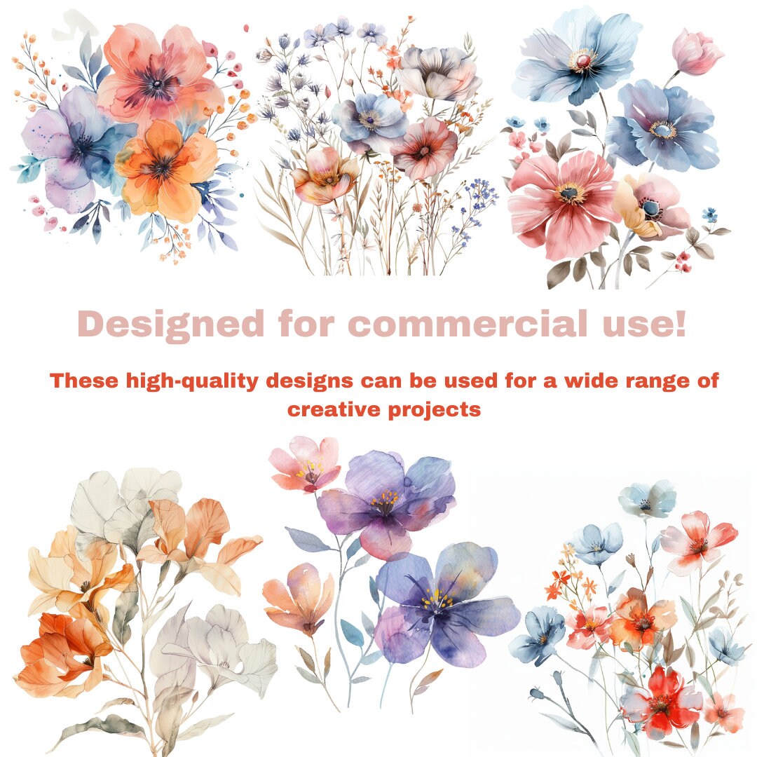 100 Pastel Flowers PNG, Watercolor Floral Clipart Bouquets, Elements ...