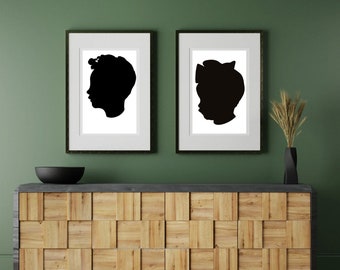 Custom Silhouette Portrait Outline Side Profile Linework Art - Etsy