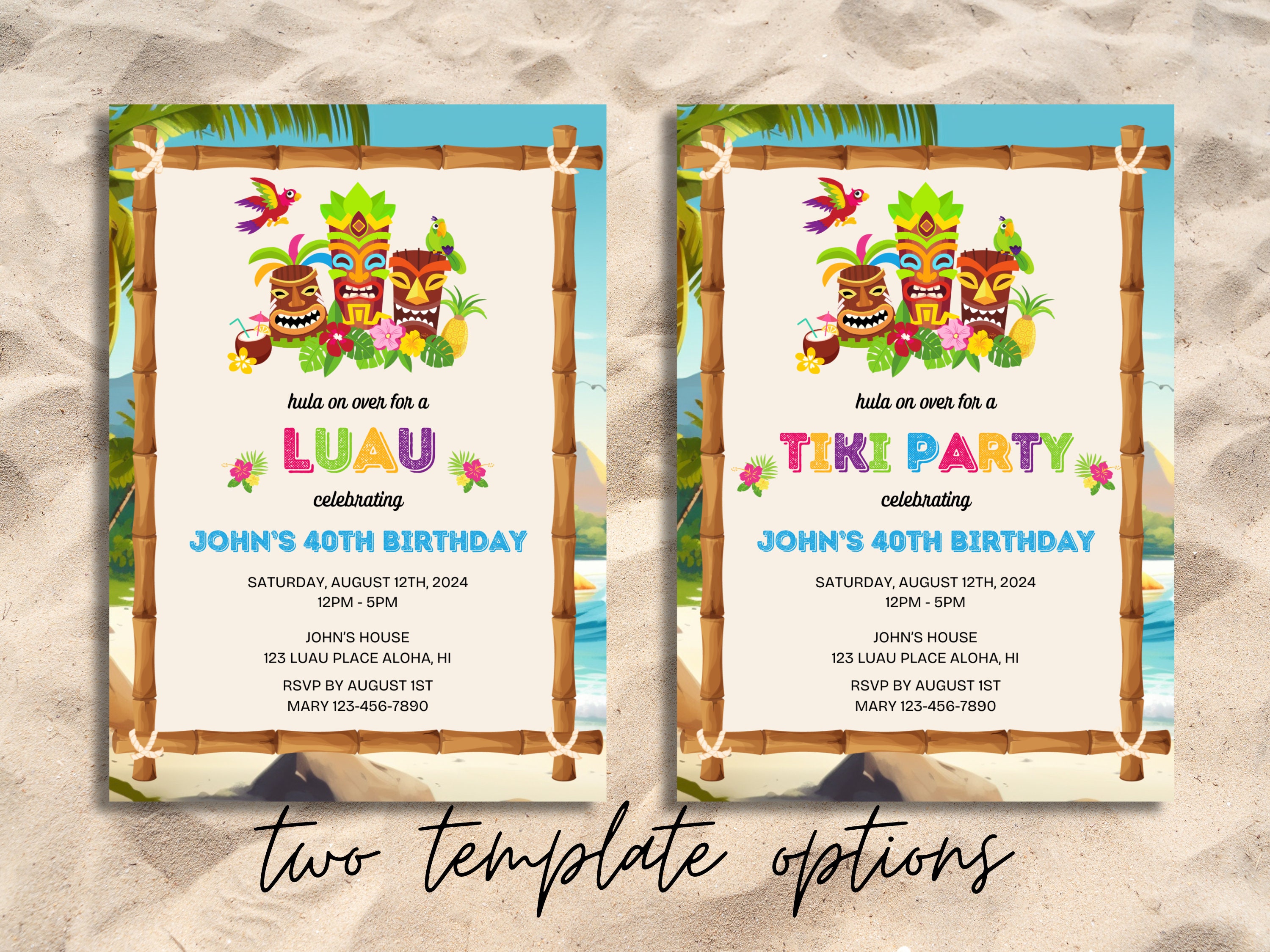 Luau Tiki Party Invitation, Tropical Hawaiian Birthday Theme Invite ...