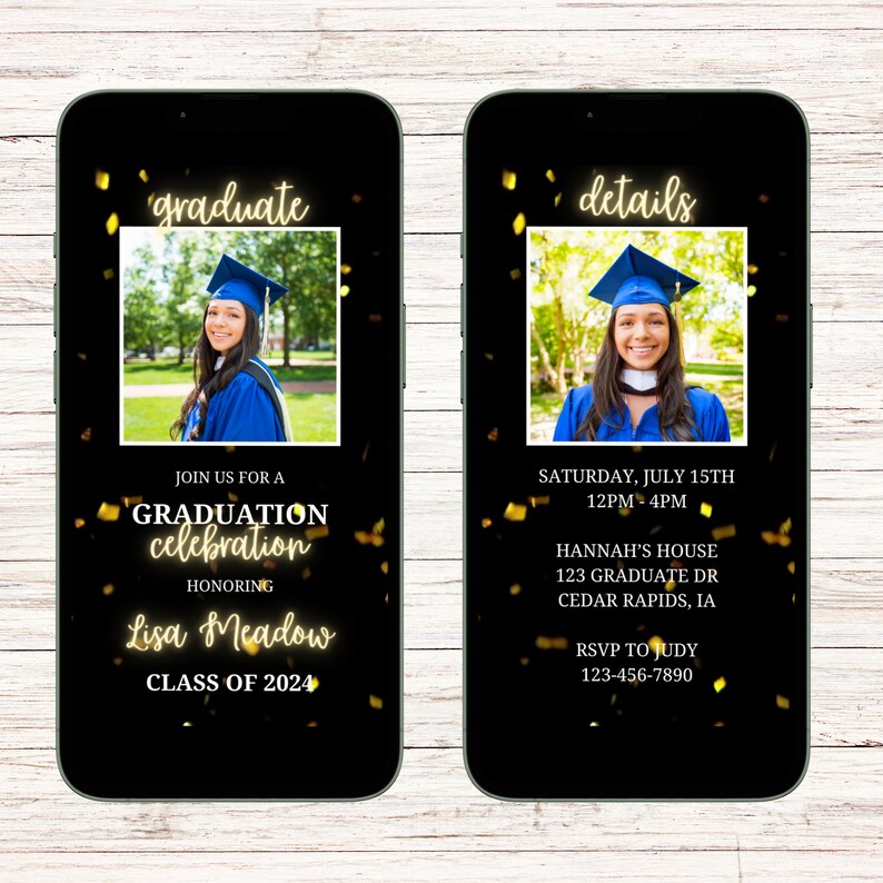 Graduation Party Digital Invitation, Editable Animated Card, Black and ...
