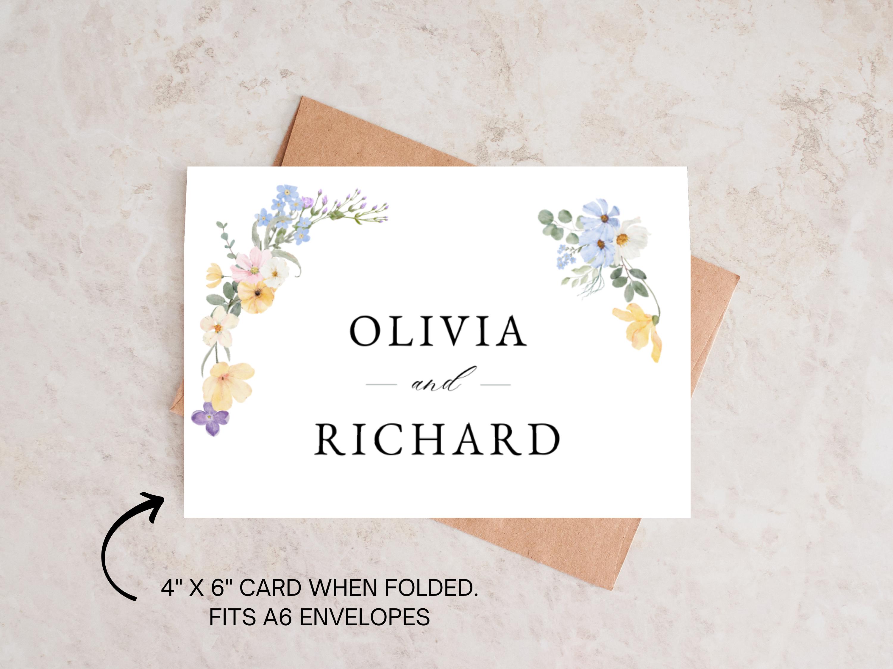 Floral Tri Fold Wedding Invitation- Spring Flower All in One Invitation ...