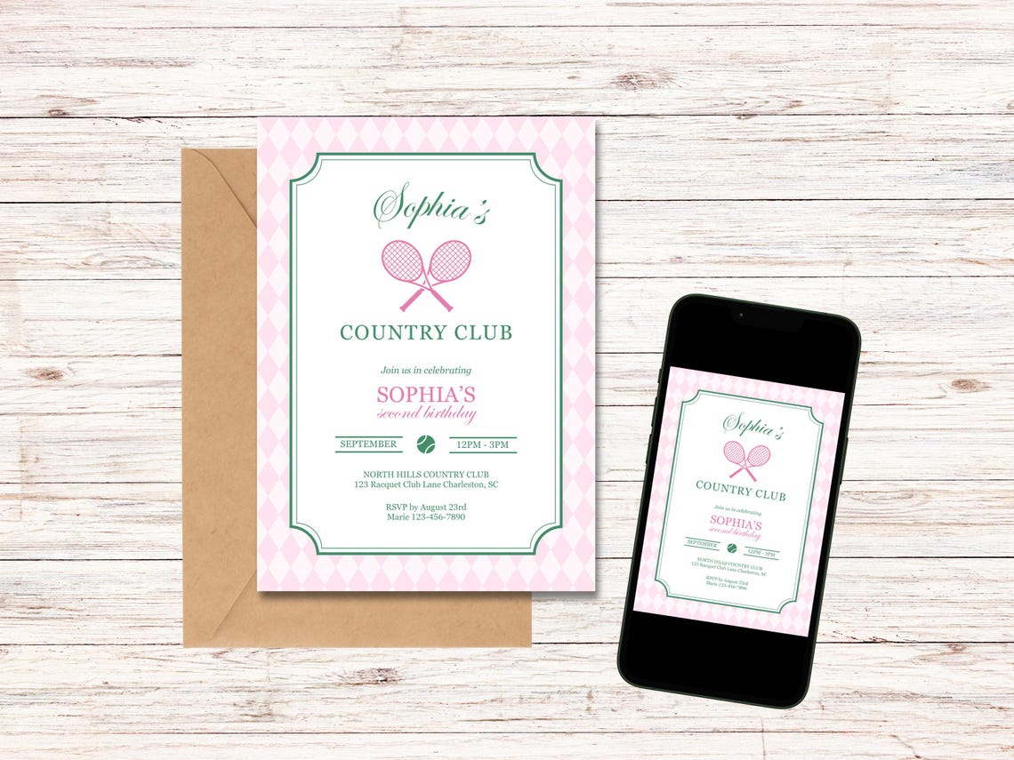 Country Club Birthday Invitation, Tennis Theme Invitation, Last Swing ...