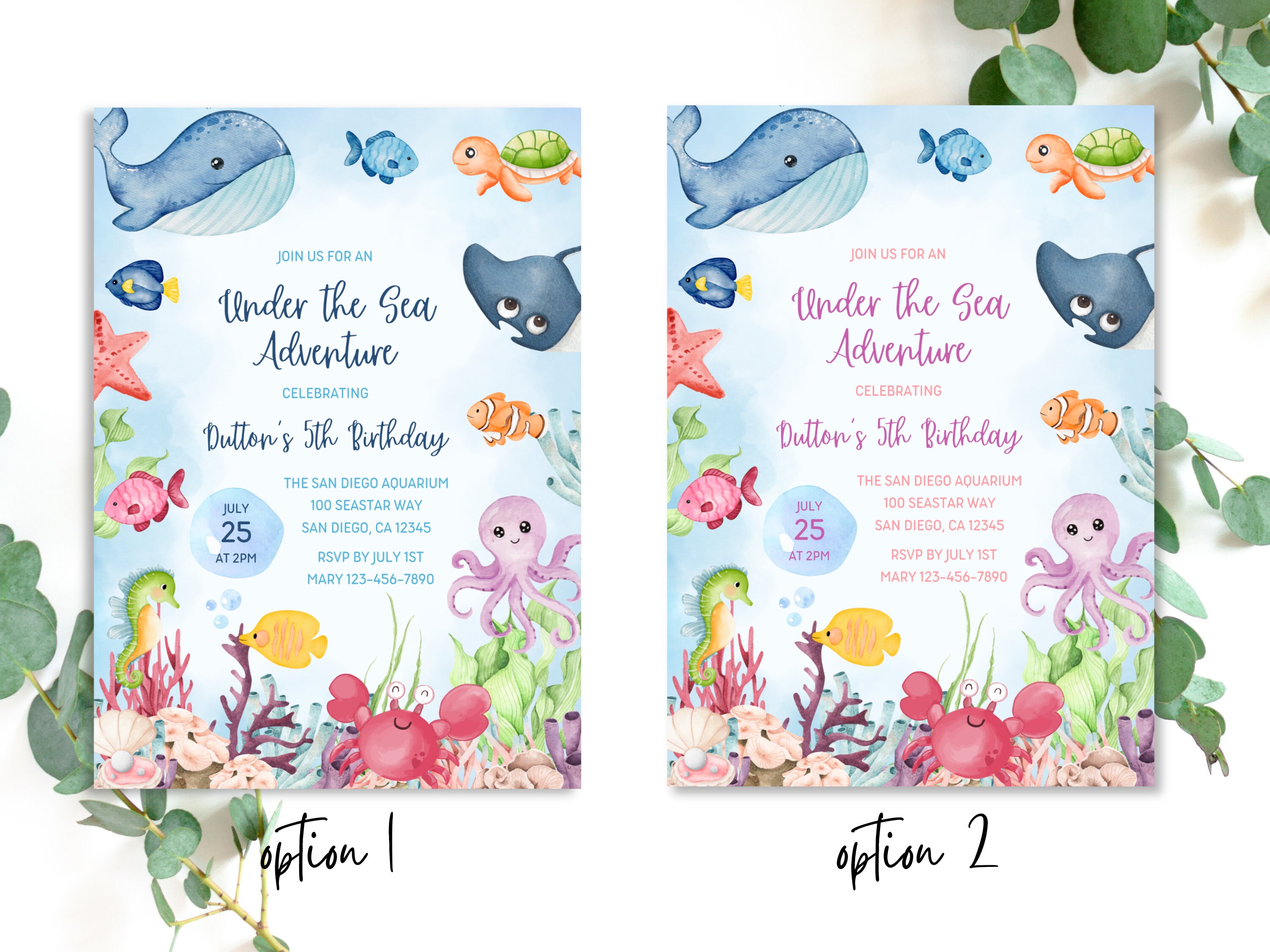 Under the Sea Birthday Invitation Ocean Animals Sea Creatures Bday Boy ...