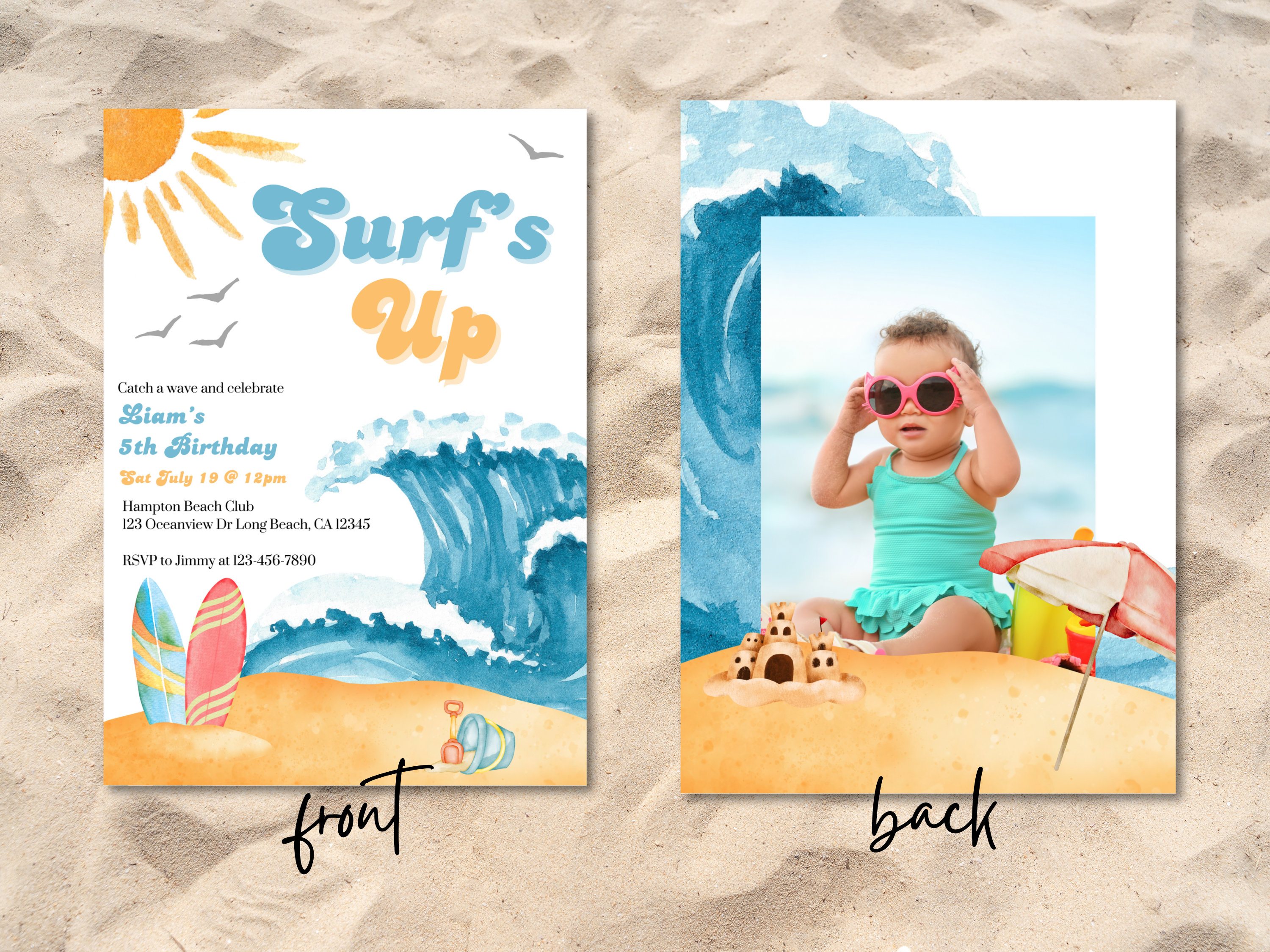 Surfs up Kids Birthday Invitation, Surf Beach Summer Theme Bday, Retro ...