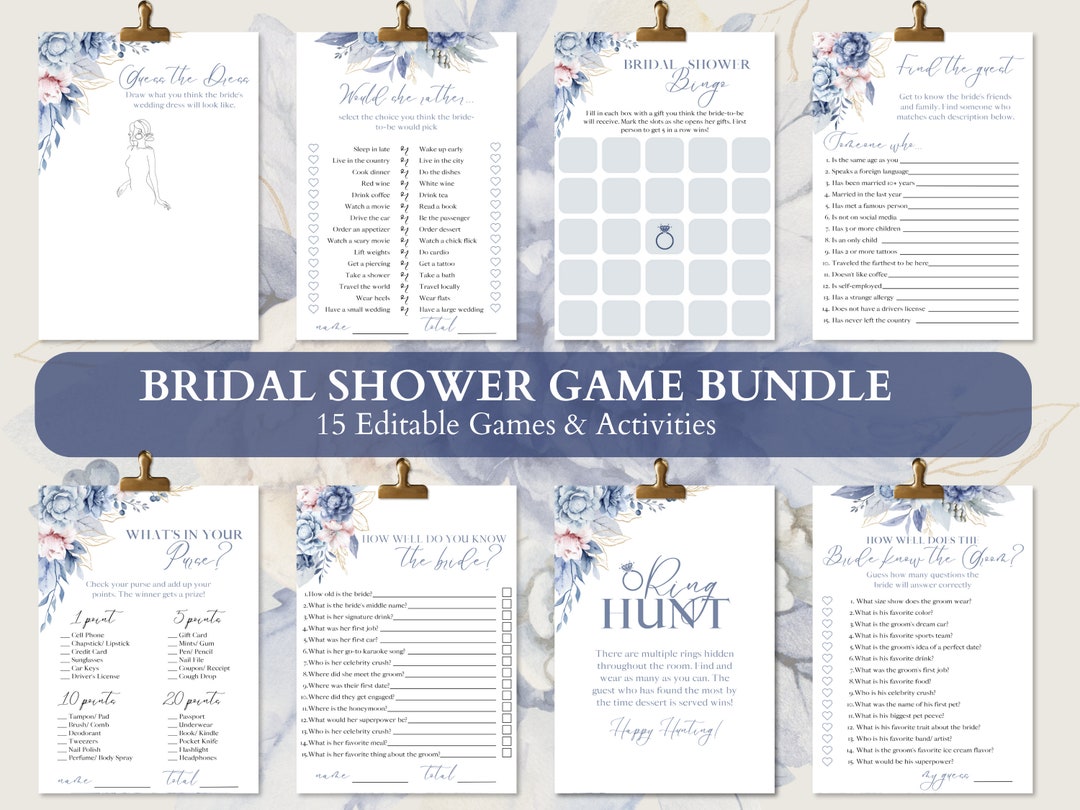 Bridal Shower Game Bundle 15 Games and Activities Templates Editable ...