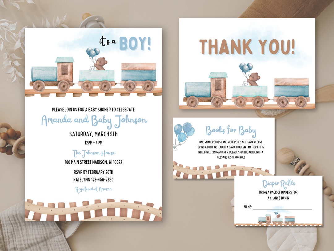 EDITABLE TRAIN BUNDLE Baby Shower Invitation Its a Boy Invite Baby Boy ...