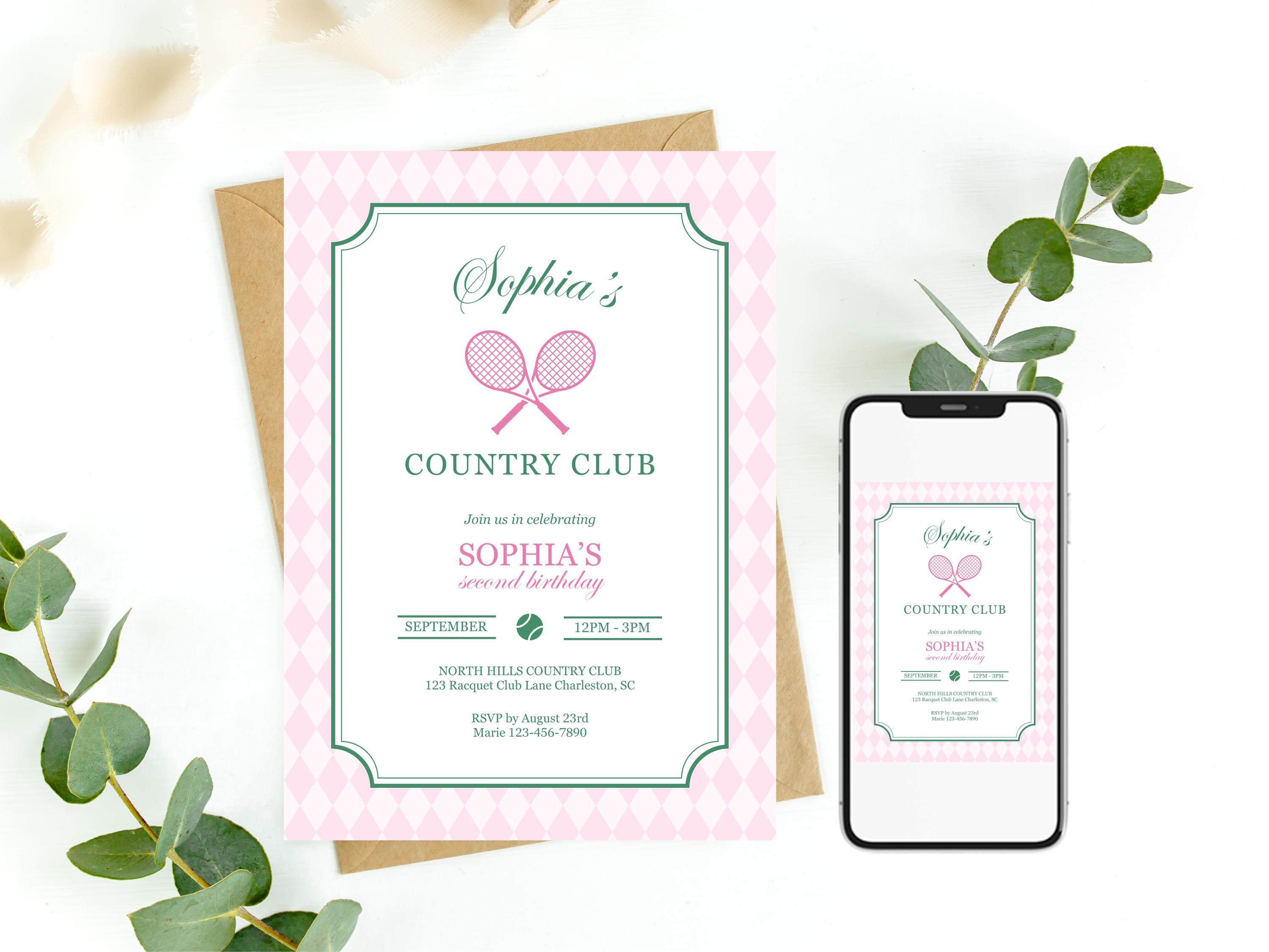 Country Club Birthday Invitation, Tennis Theme Invitation, Last Swing ...