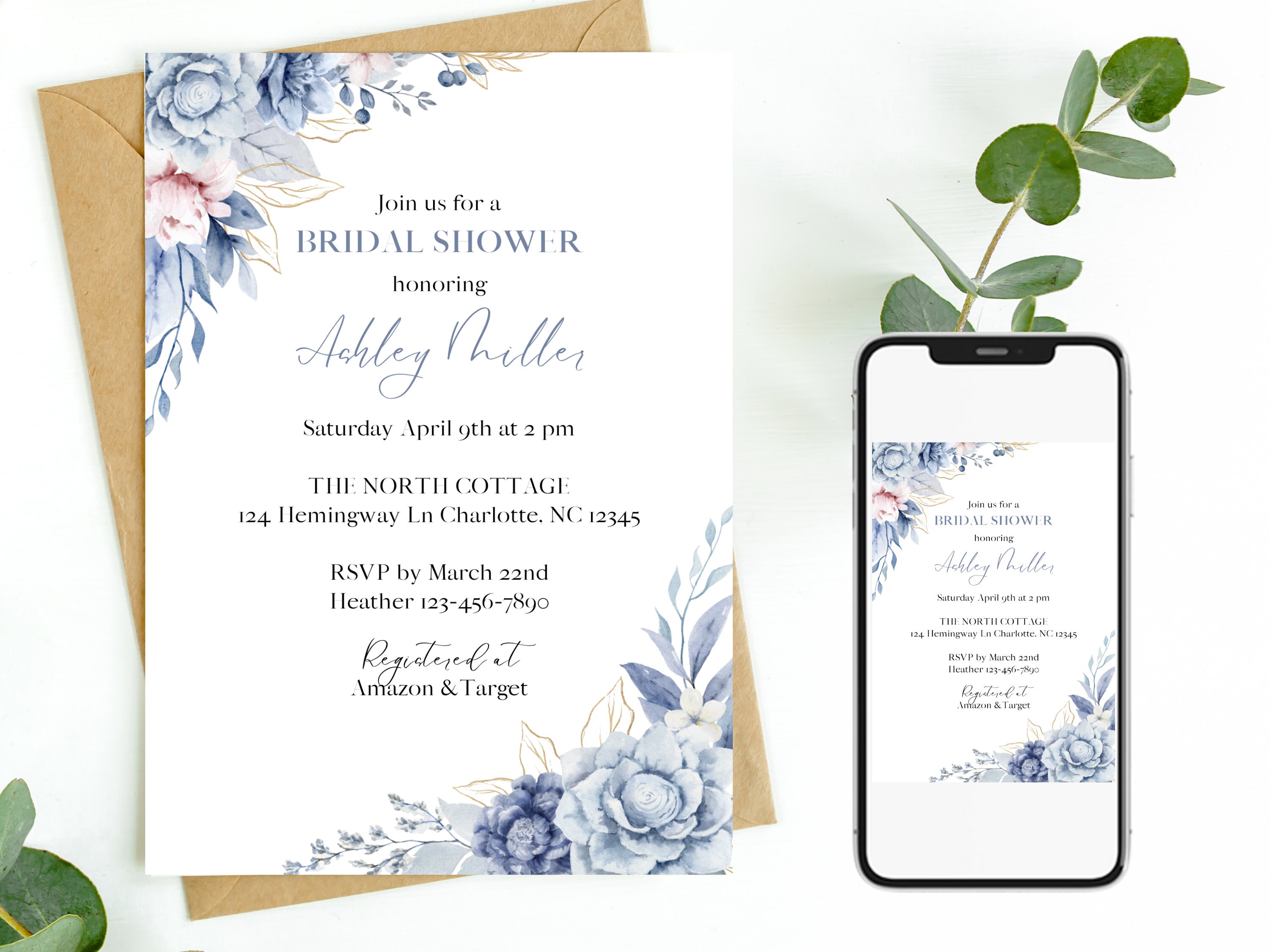 Blue Floral Bridal Shower Bundle Party Decor Package Flowers Future Mrs ...