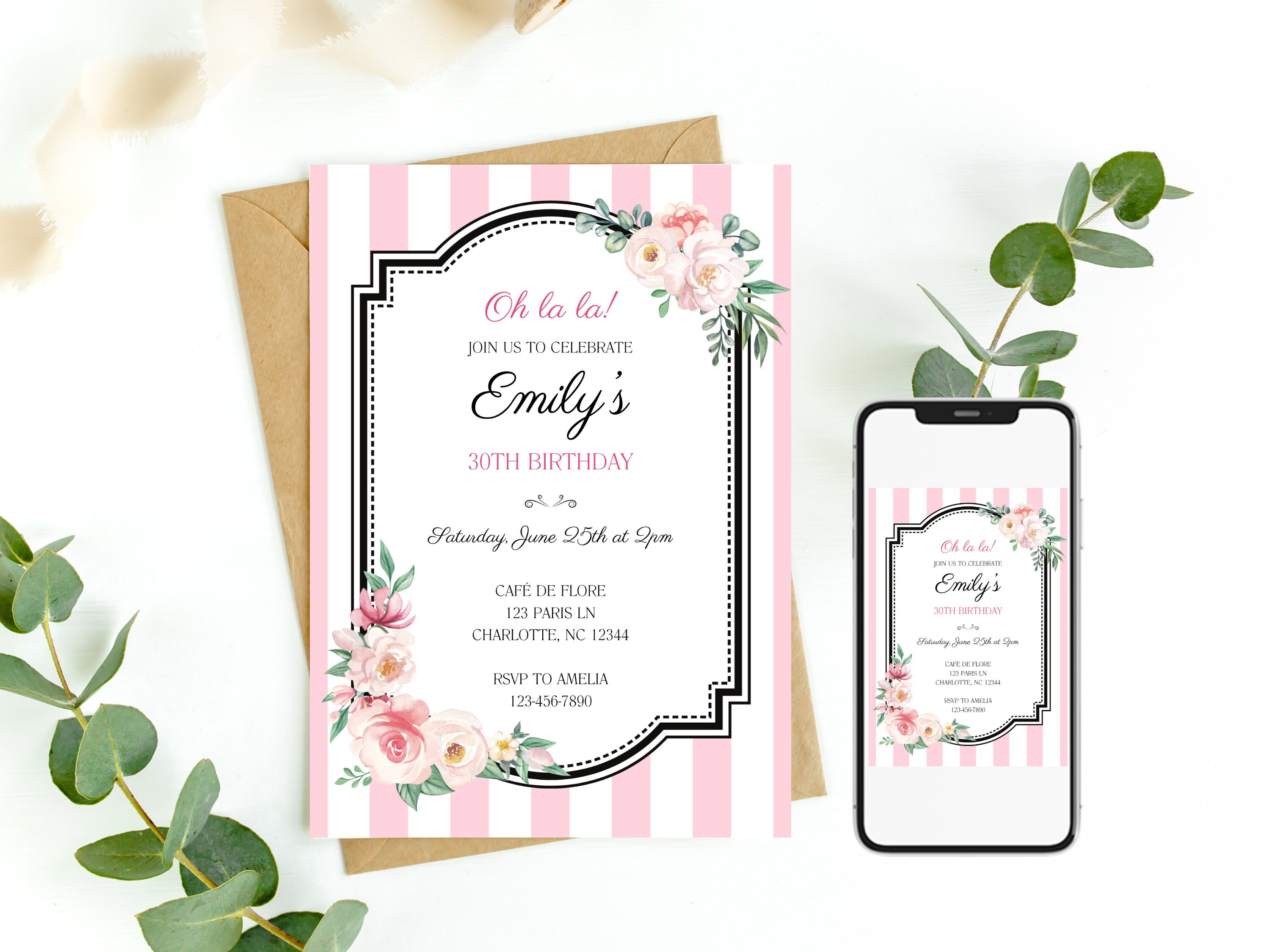 Paris Invitation - Editable French Invitation Birthday Bridal Shower ...