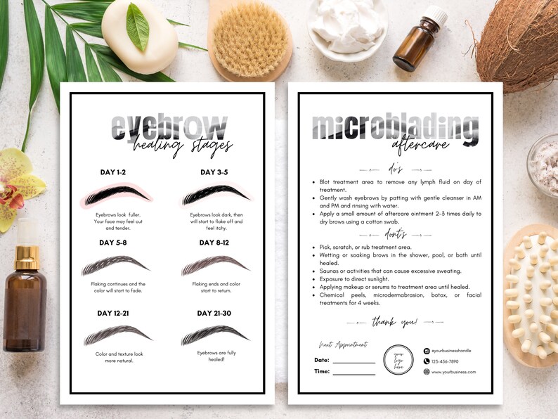 Microblading Aftercare Card, Eyebrow Permanent Makeup Healing Stages ...